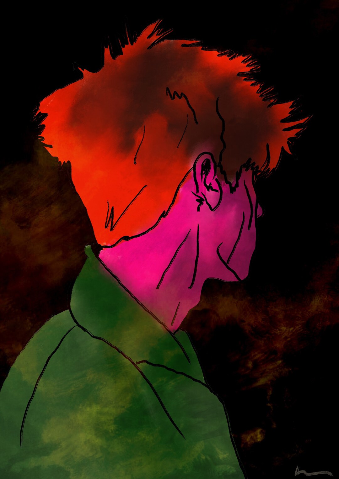 Portrait of a Colourful Man, A4 Art Print of Red Haired Textured Boy ...