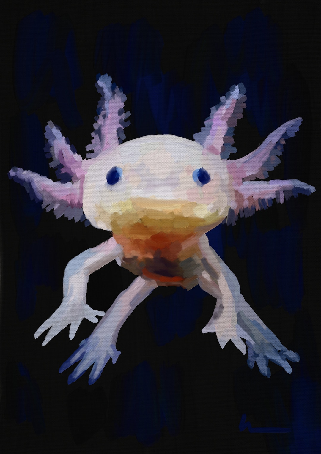 Axolotl Painting, Amphibian Illustration Art, Animal Wall Decor, A3 Art ...