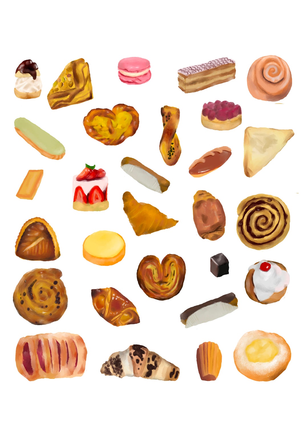 Pastries Art Print, Cake Illustration Print, Food Art Print, A3 Art ...