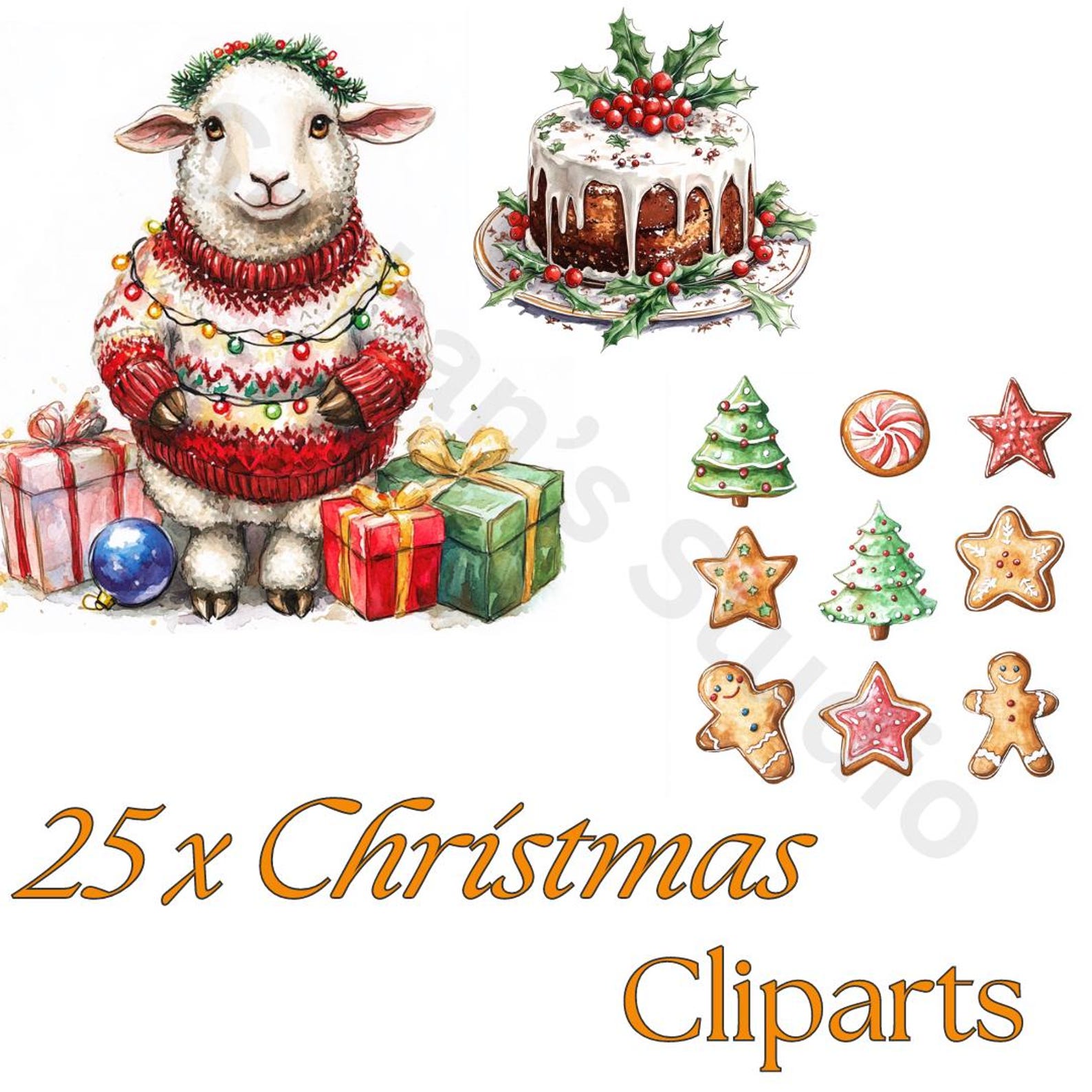 25 Cute Christmas Clipart Set Holiday Printables Digital Christmas Clip ...