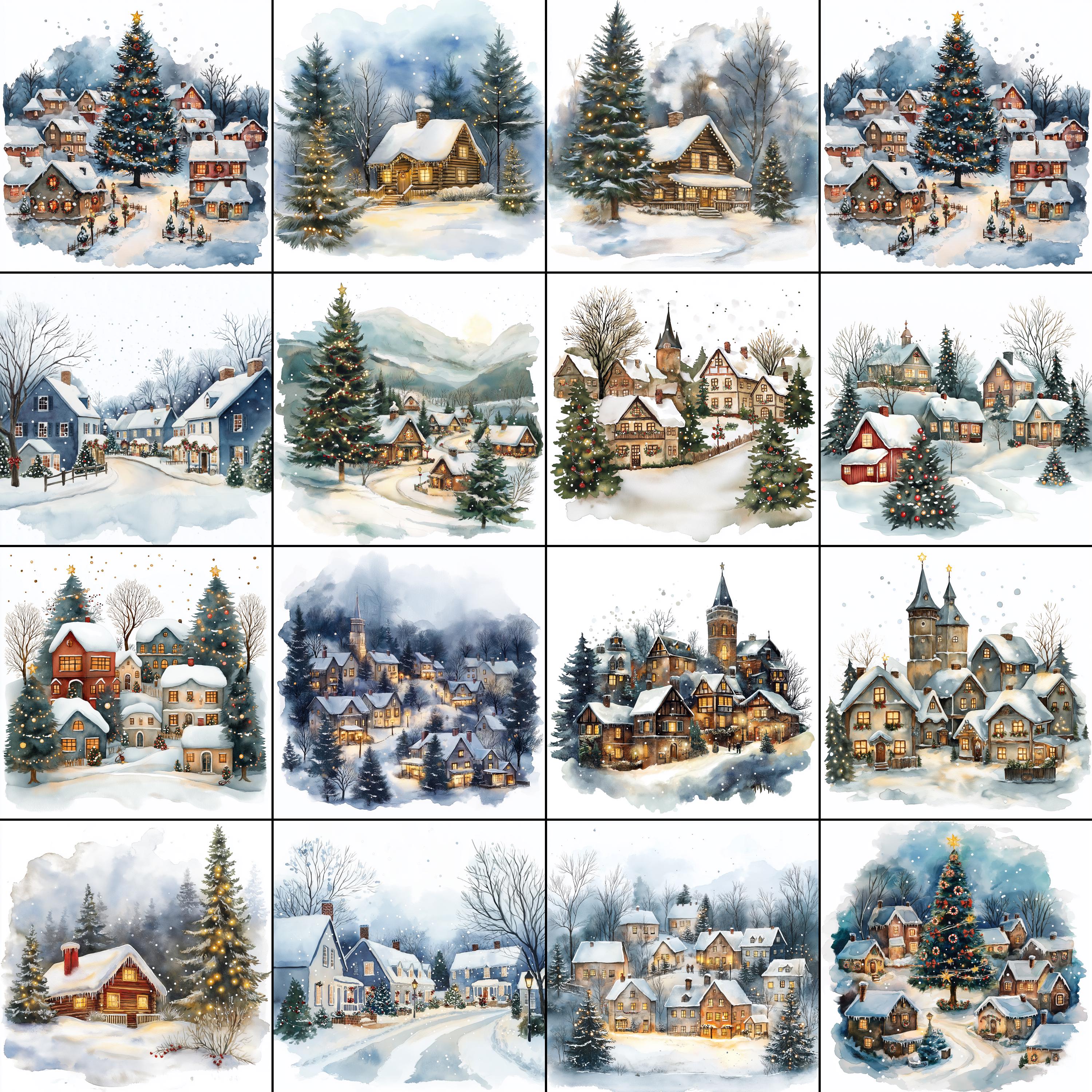 15 Watercolor Christmas Village Pngs | Festive Holiday Clipart | Winter ...