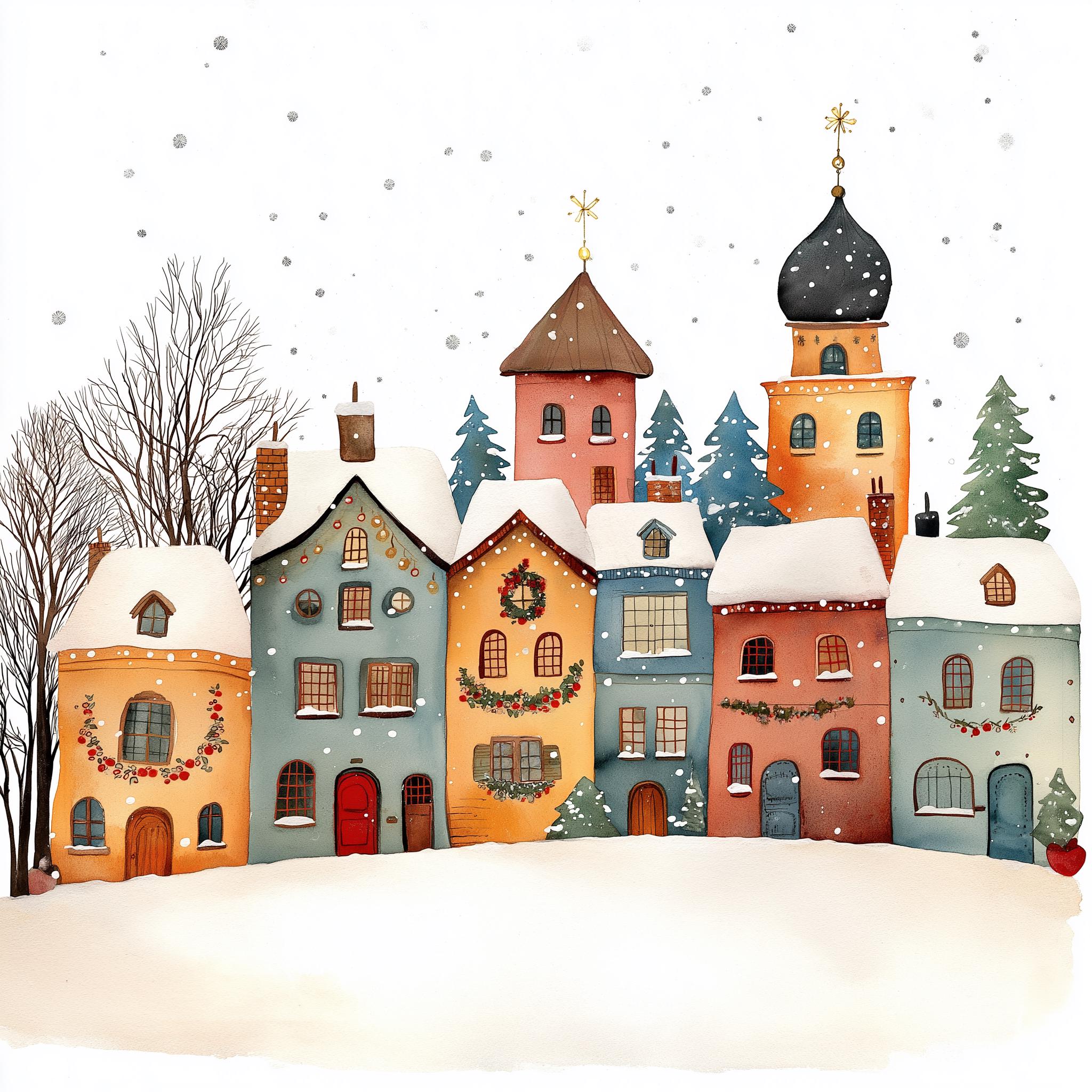 Watercolor Christmas Village – Winter Holiday Houses PNG Set - Etsy