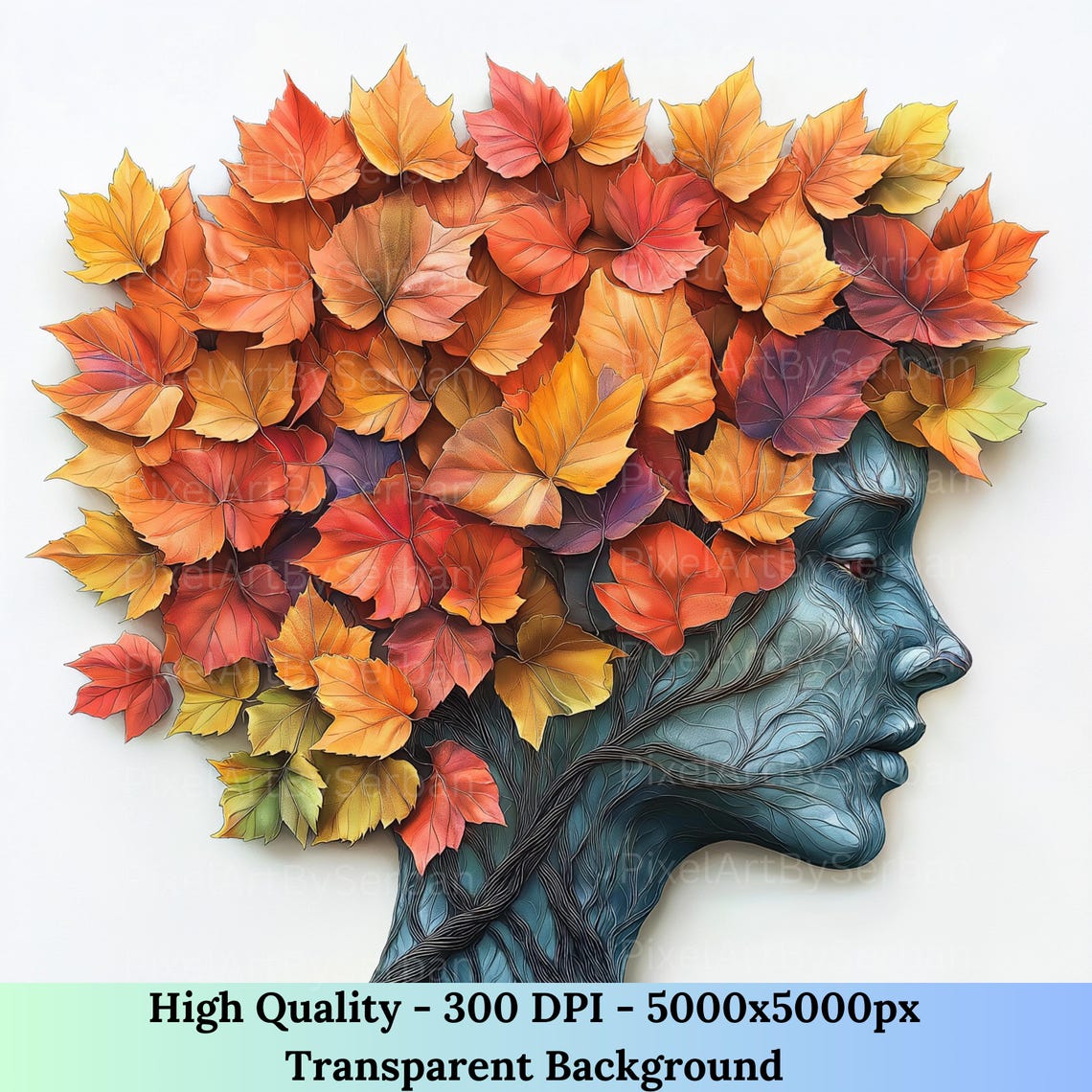 15 Watercolor Tree Cliparts, Woman Face Tree Crowns, Feminine Tree Art ...