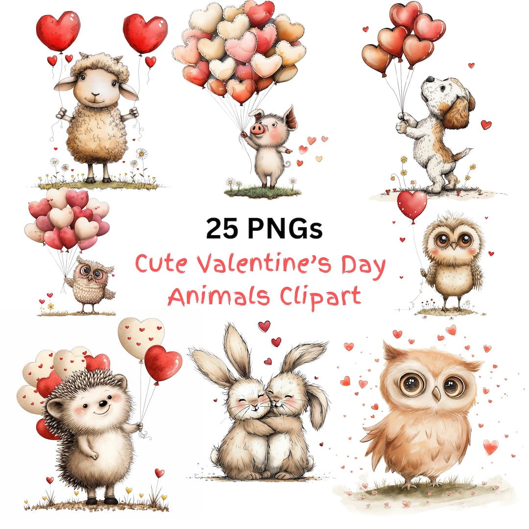 Valentine Animals Clipart Set – 25 PNG Whimsical Animal Graphics - Etsy