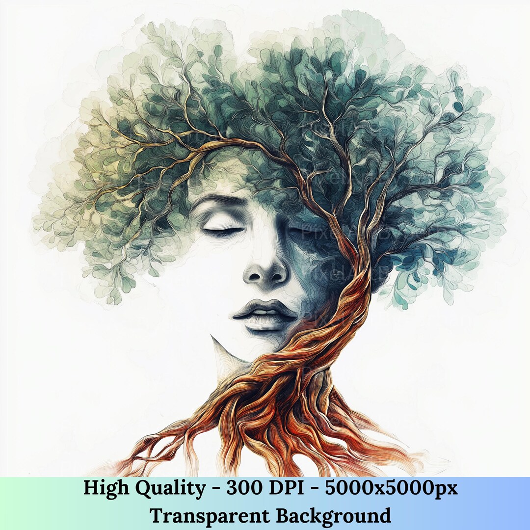 15 Watercolor Tree Cliparts, Woman Face Tree Crowns, Feminine Tree Art ...