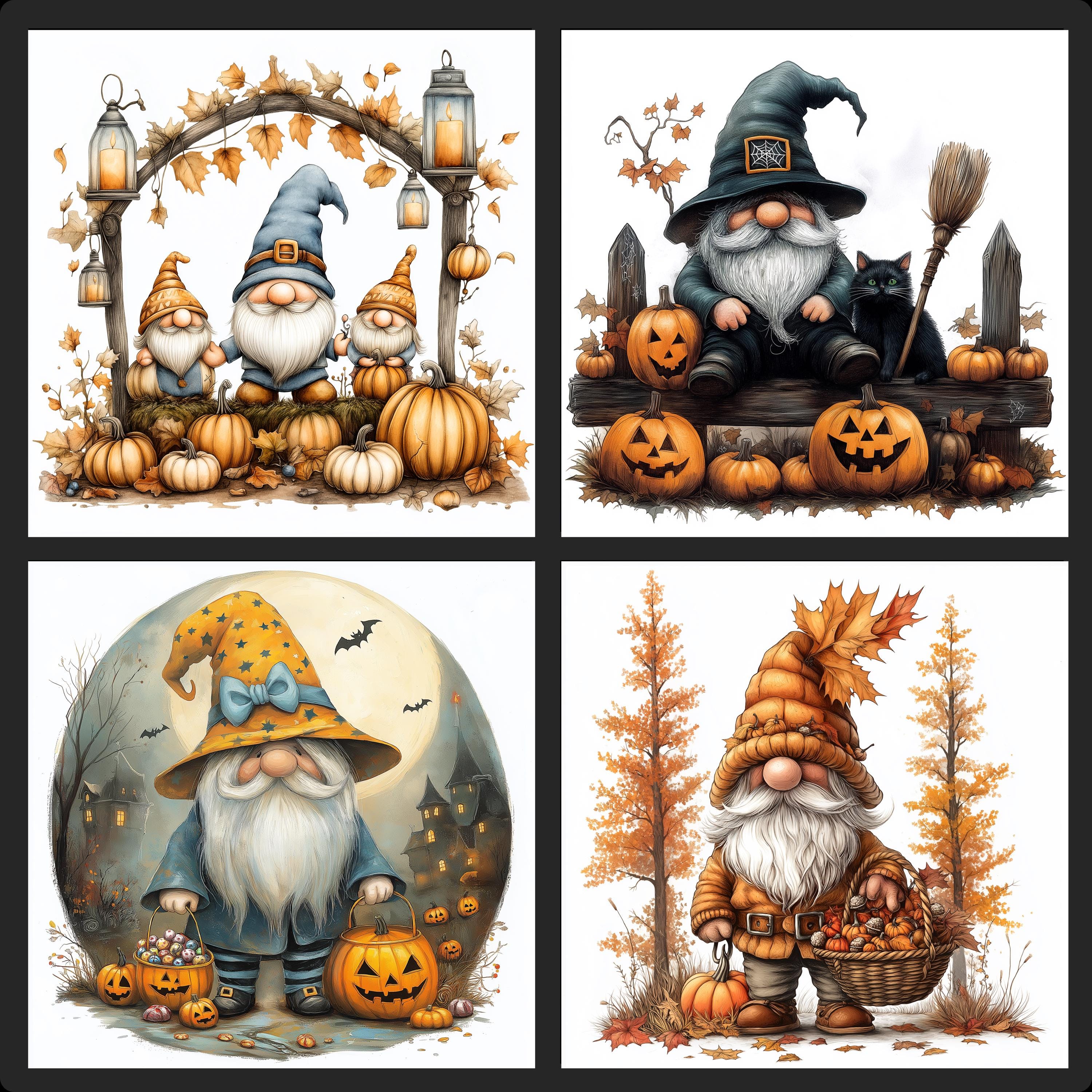 15 Autumn Clipart PNG Set Fall Gnome With Pumpkins and Sunflowers ...