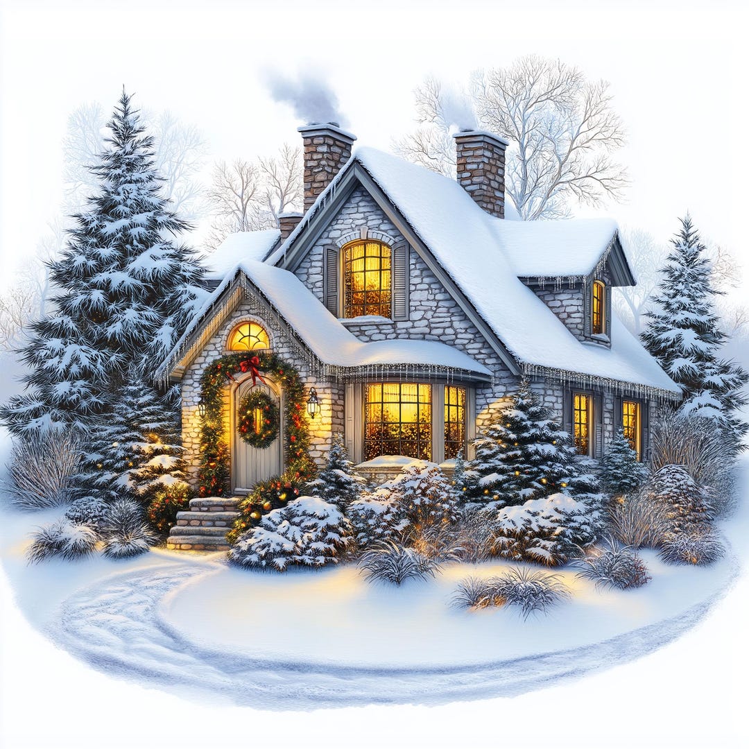 15 Christmas House Clipart Set – Snowy Holiday Homes With Lights ...