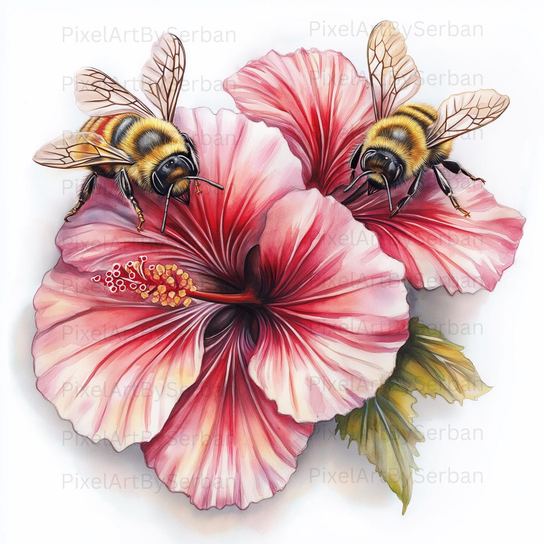 18 Bees in Flowers Clipart, Floral Watercolor Bees, High-quality Pngs, Printable Digital ...