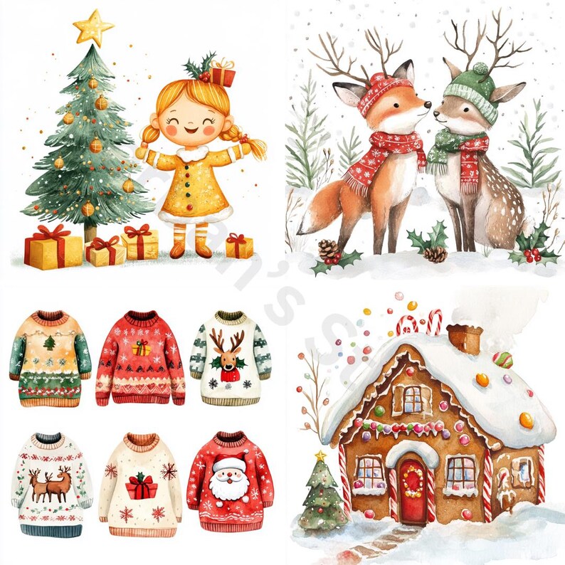 25 Cute Christmas Clipart Set Holiday Printables Digital Christmas Clip ...
