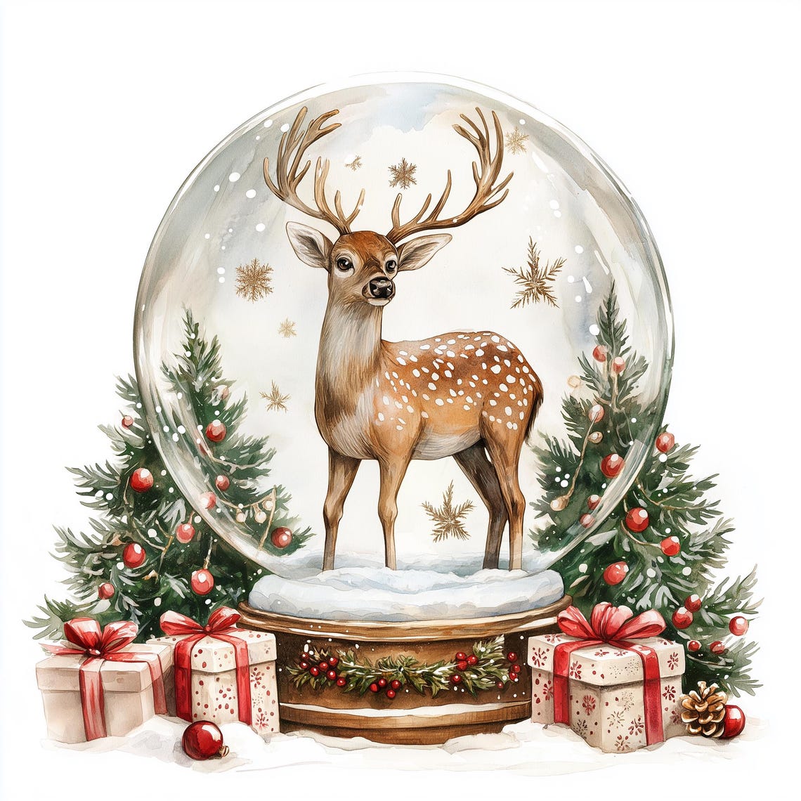 14 Watercolor Christmas Deer Clipart PNG Set – Festive Reindeer, Snowy ...
