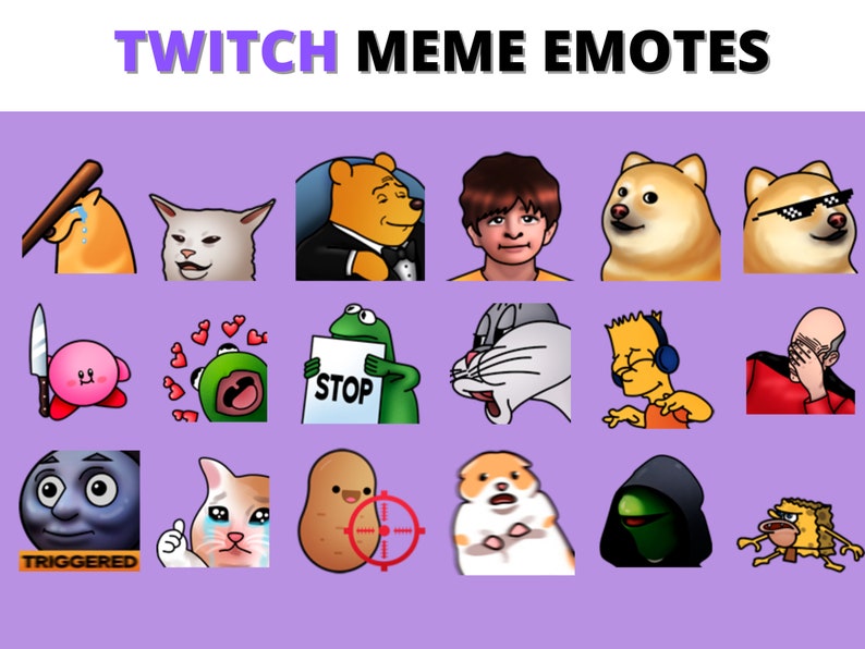 100 Twitch Meme Emotes - Funny Memes Mega Bundles, Discord Emotes Pack ...