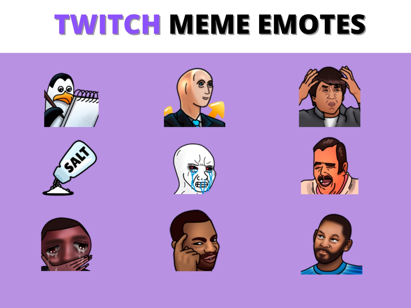 100 Twitch Meme Emotes - Funny Memes Mega Bundles, Discord Emotes Pack ...