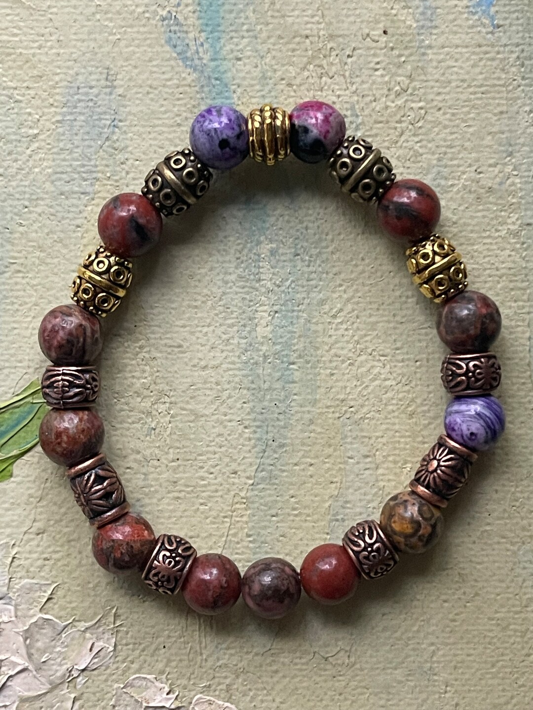 Leopard Skin Jasper and Flame Agate Bracelet - Etsy
