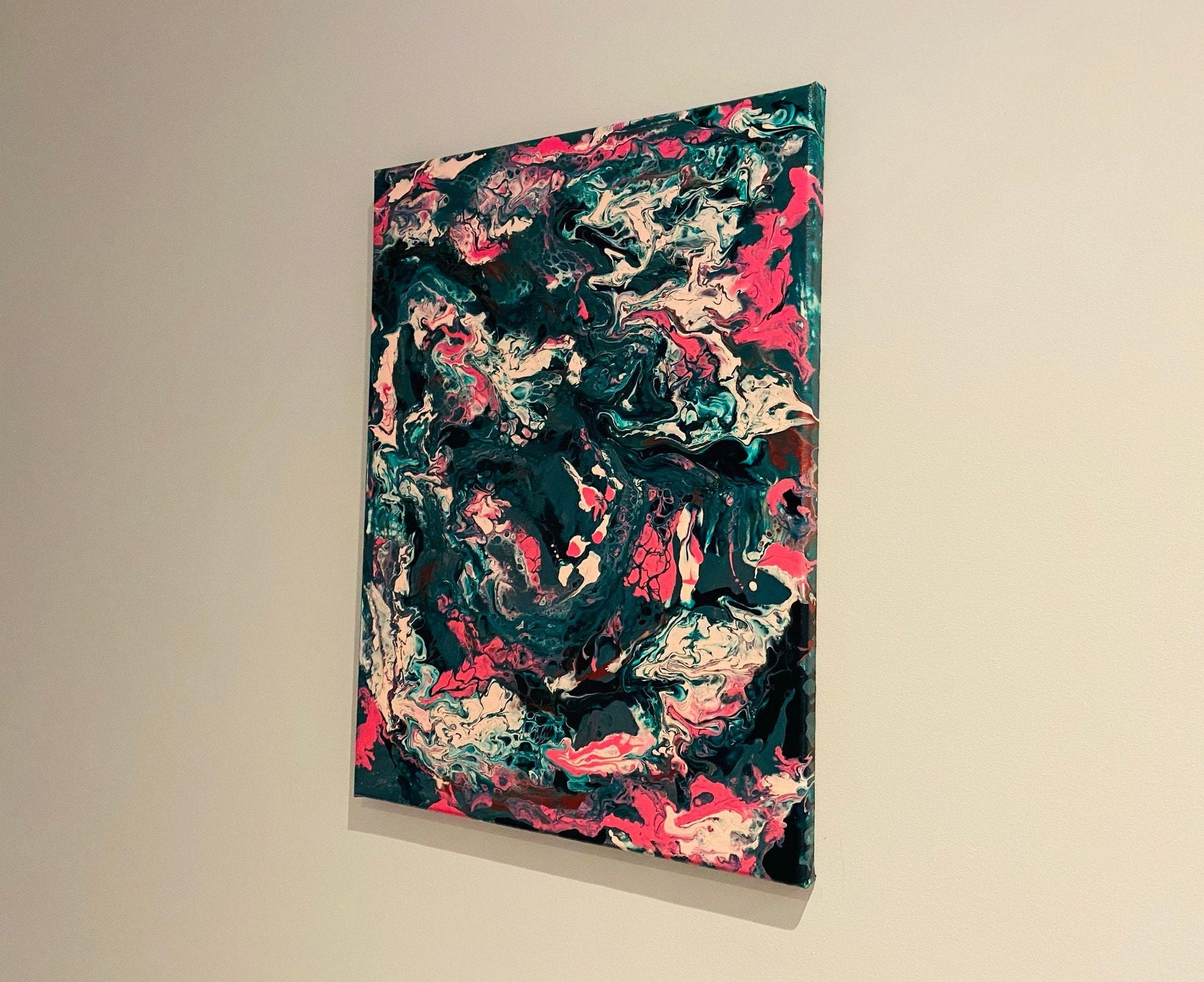 Green & Pink Abstract Acrylic Pouring Art Painting - Etsy UK