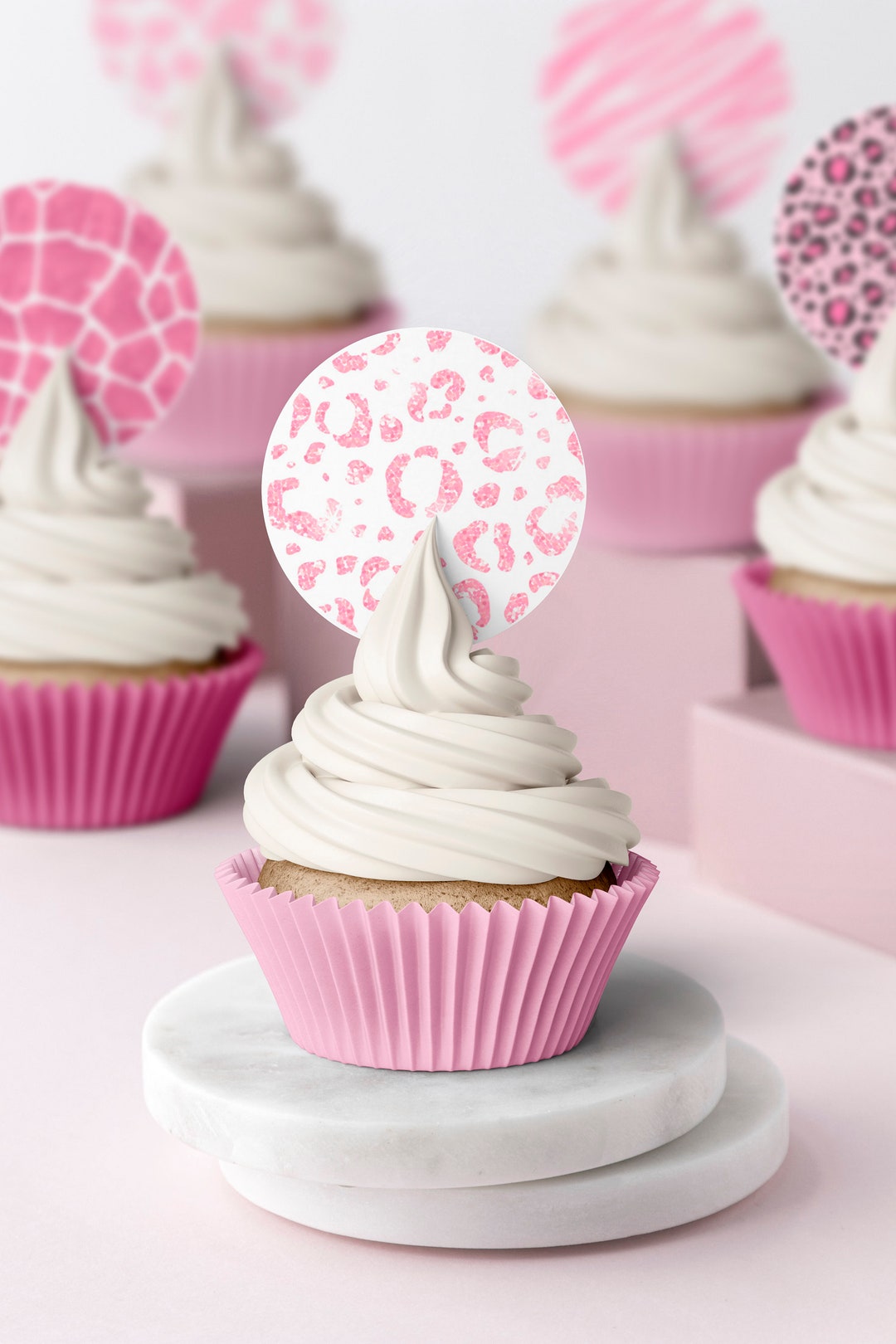 Pink Animal Print Wafer/icing Cupcake Toppers - Etsy