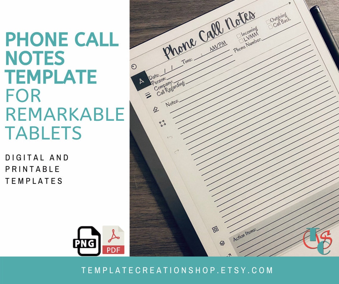 Phone Call Notes Remarkable 2 Templates Goodnotes Templates - Etsy