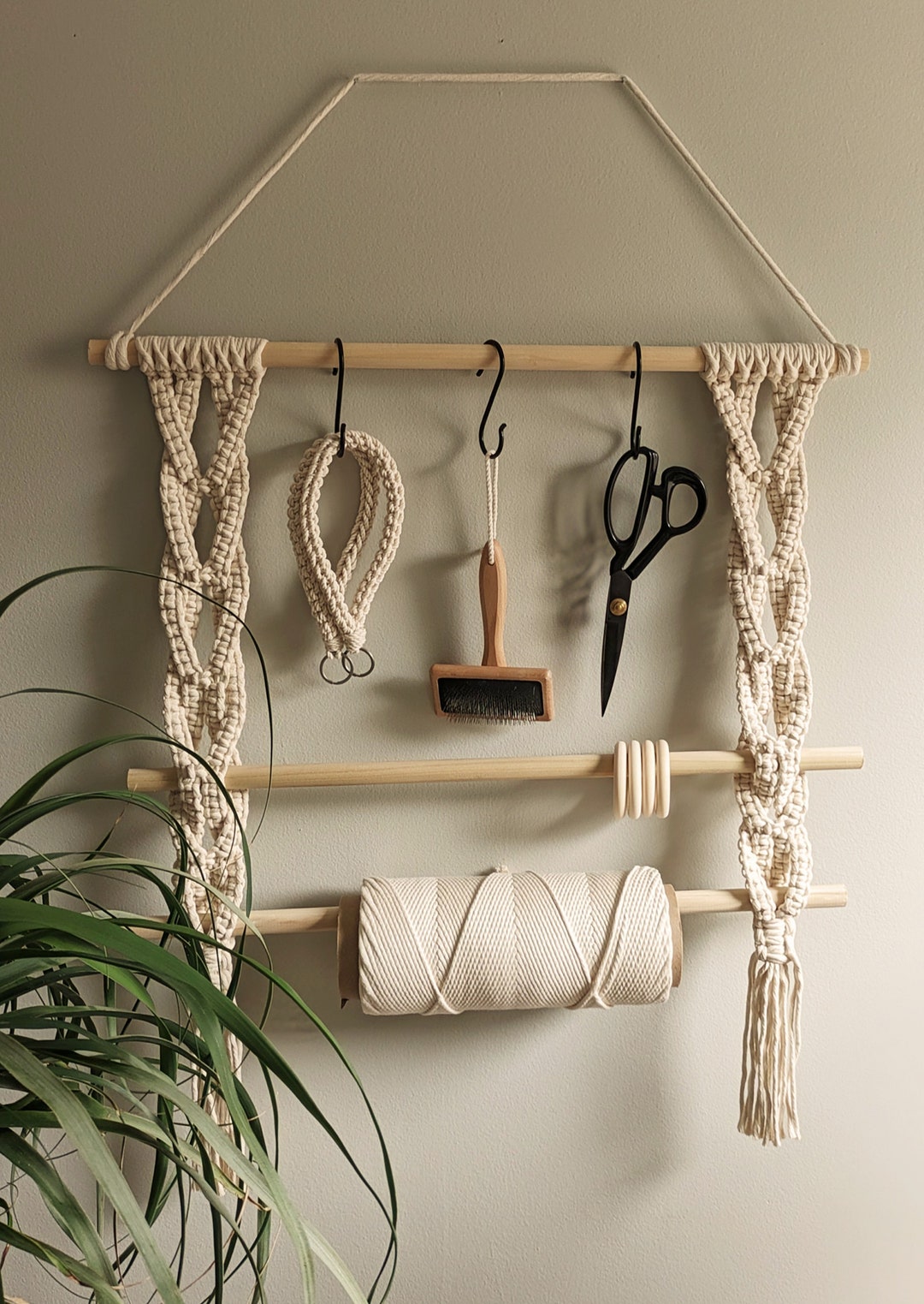 Macrame Wall Organizer - Cream Macrame Wall Art - Natural Cotton ...