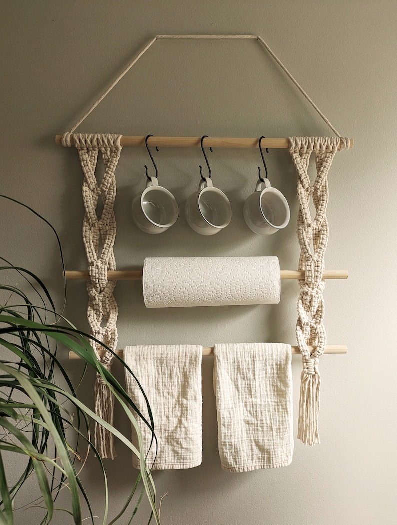 Macrame Wall Organizer - Cream Macrame Wall Art - Natural Cotton ...
