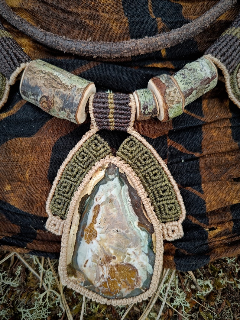 Handmade Micro Macrame Fossilezed Stone Statement Necklace - Etsy