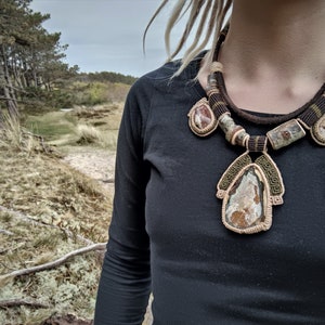 Handmade Micro Macrame Fossilezed Stone Statement Necklace - Etsy