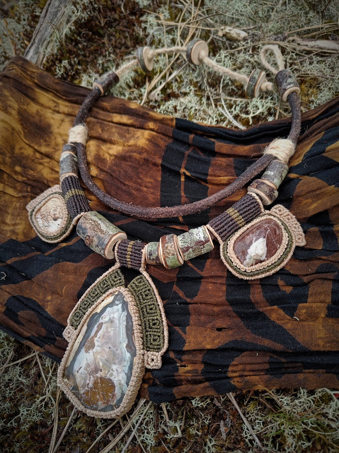 Handmade Micro Macrame Fossilezed Stone Statement Necklace - Etsy