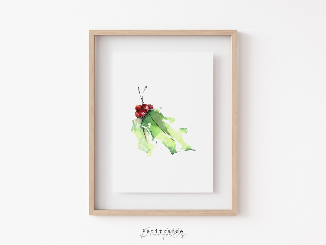Holly Print, Christmas Printable Art, Christmas Holly Wall Art, Holly ...