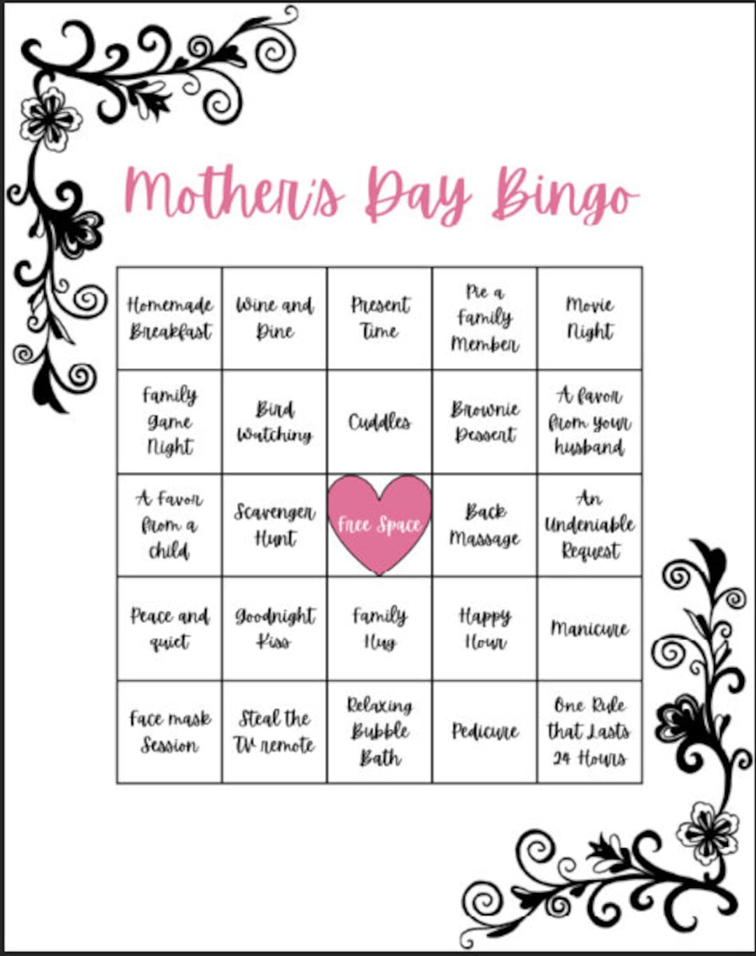 Mother's Day Bingo Card - Etsy