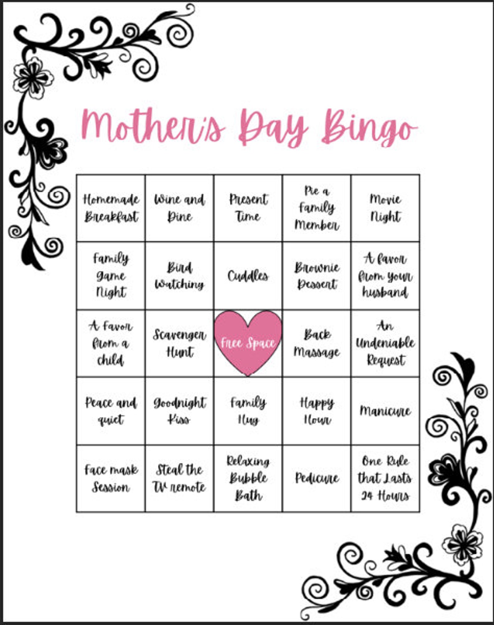 Mother's Day Bingo Card - Etsy
