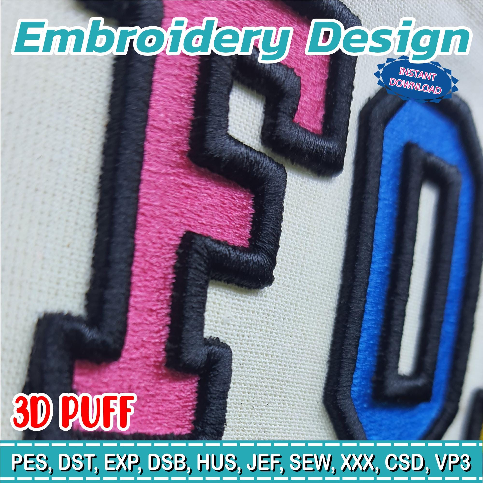 3D Puff Embroidery Letters | Fun and Colorful Varsity Font | Easy to ...