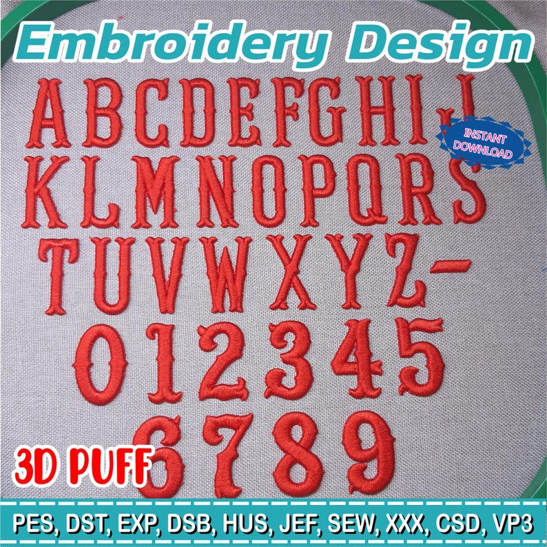 3D Puff Foam Embroidery Alphabet & Numbers | Bold 3D Font for Caps and ...
