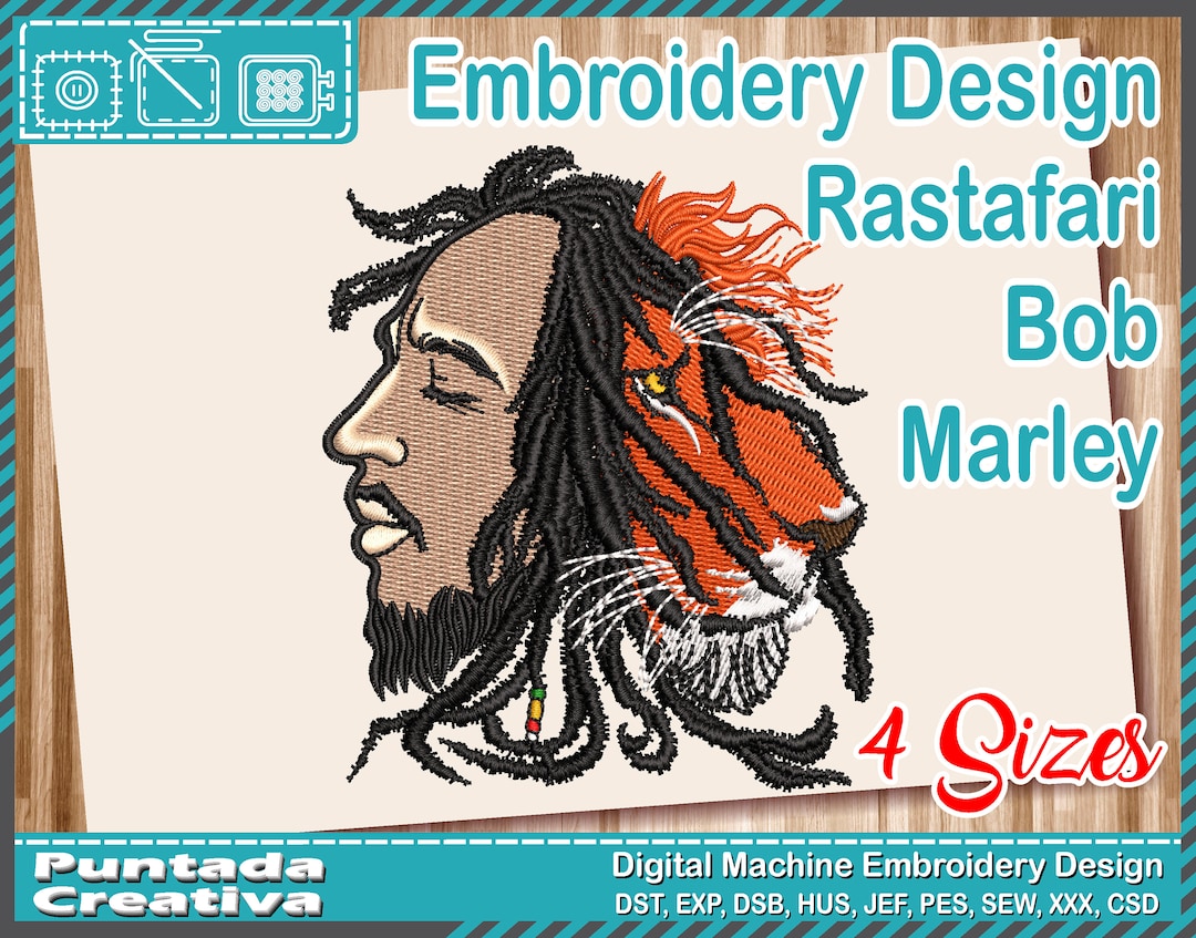 Design to Embroider, Rastafarian Face, Bob Marley Lion, Rastafari ...