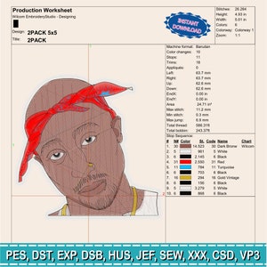 Embroidery Designs / Tupac Shakur Face / Hip Hop / Embroidery File Has ...