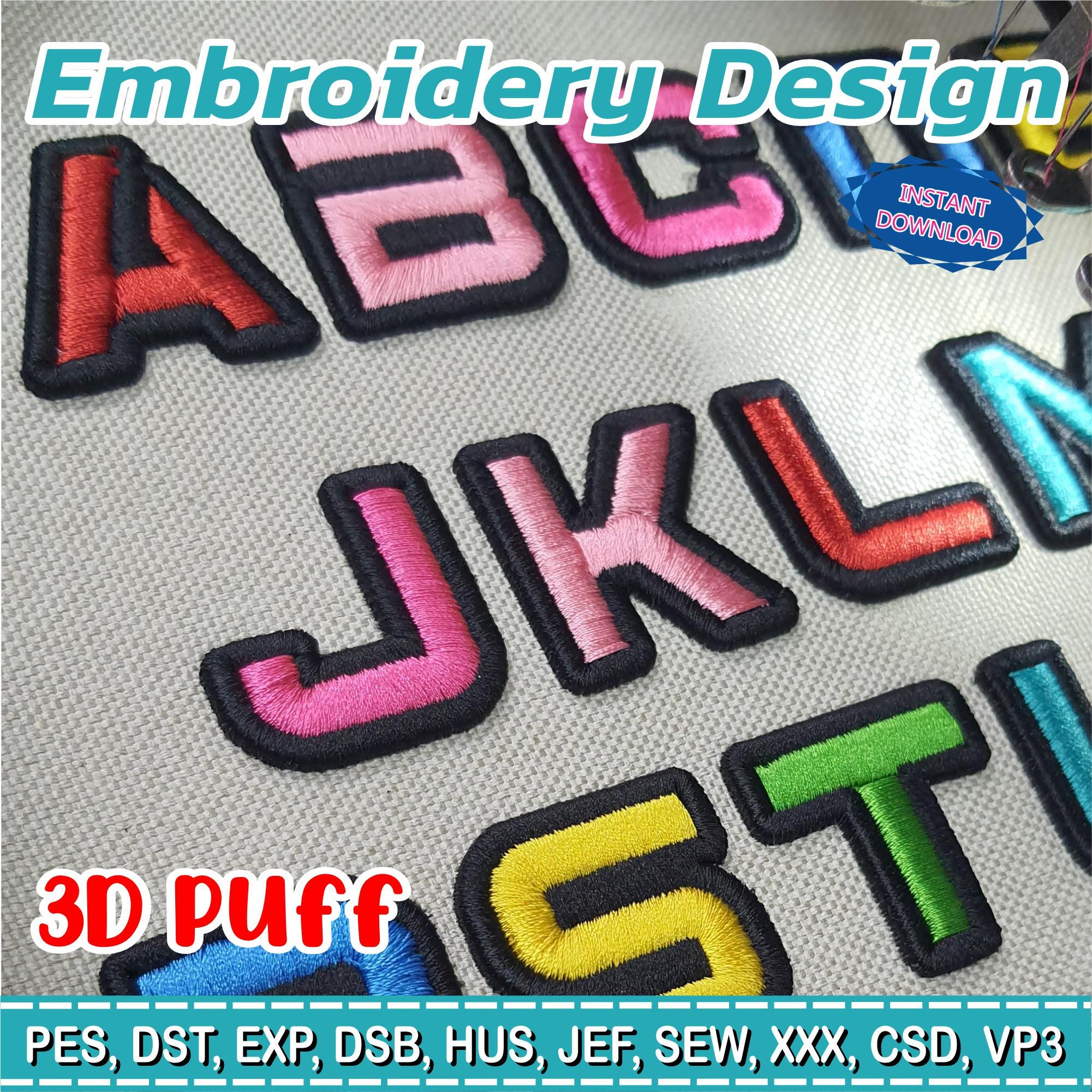 3D Puff Neon Embroidery Alphabet | Bright LED Light Style Letters ...