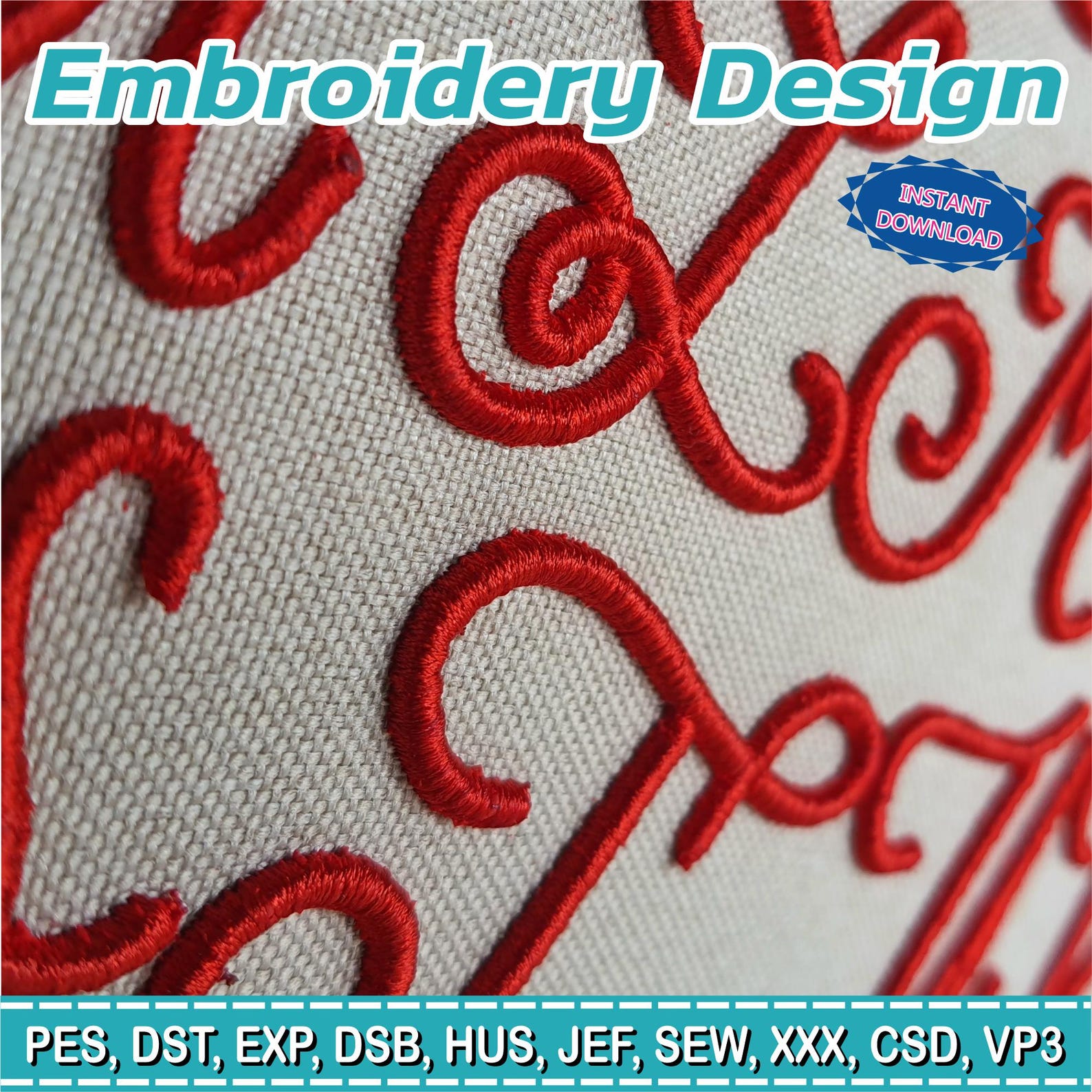 3D Cursive Script Embroidery Font | Elegant Monogram Alphabet | Raised ...