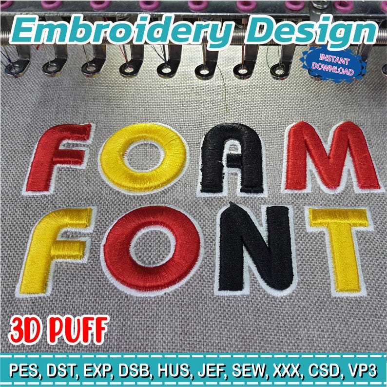 Rounded Bold 3D Puff Embroidery Font | Foam Puffy Alphabet for Cap or ...