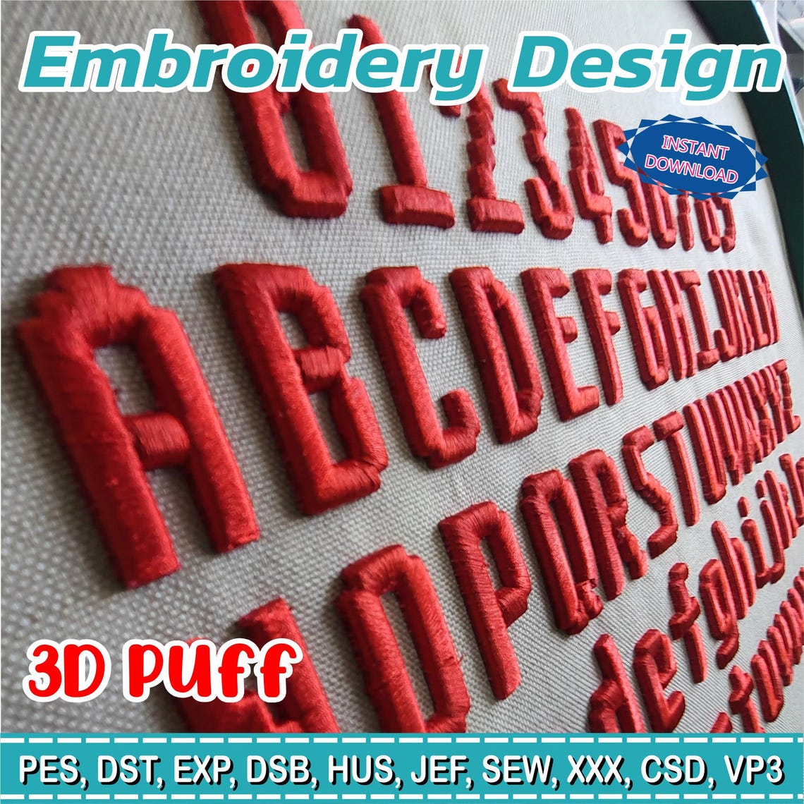 Retro Gamer 3D Puff Alphabet Embroidery Font | Pixel Style Puffy ...