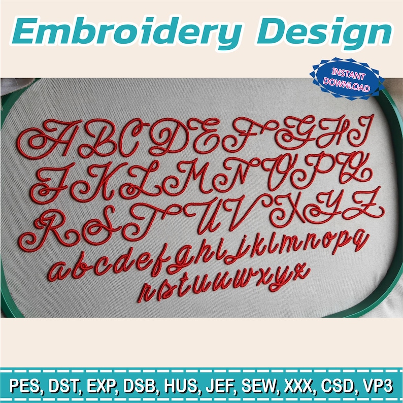 3D Cursive Script Embroidery Font | Elegant Monogram Alphabet | Raised ...