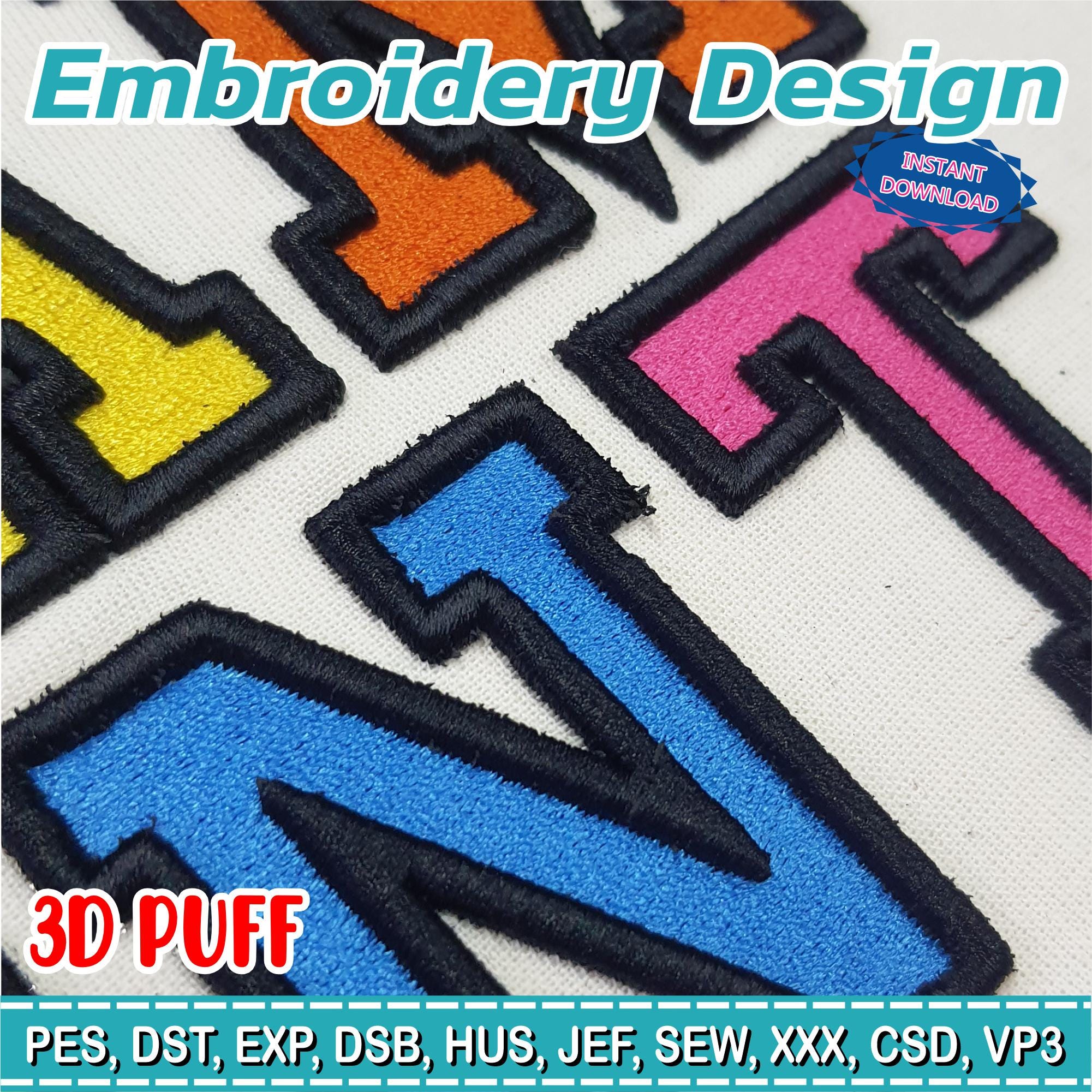 3D Puff Embroidery Letters | Fun and Colorful Varsity Font | Easy to ...