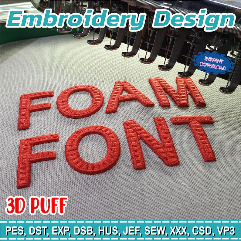 Bold 3D Puff Foam Font Embroidery Alphabet – Puffy Satin Letters for ...