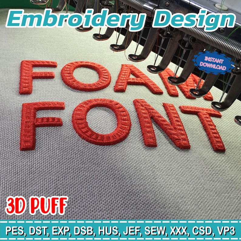 Bold 3D Puff Foam Font Embroidery Alphabet – Puffy Satin Letters for ...