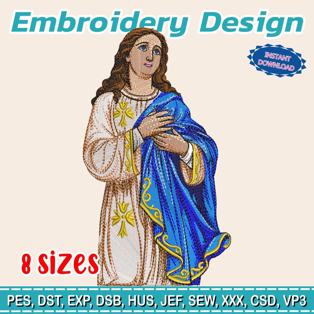Immaculate Heart of Mary Icon | Virgin Mary Religious Embroidery Design ...