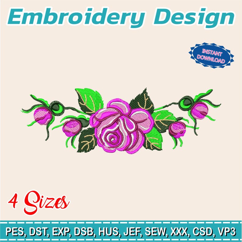 Rose Embroidery Design | Floral Border Stitch Pattern | Elegant ...