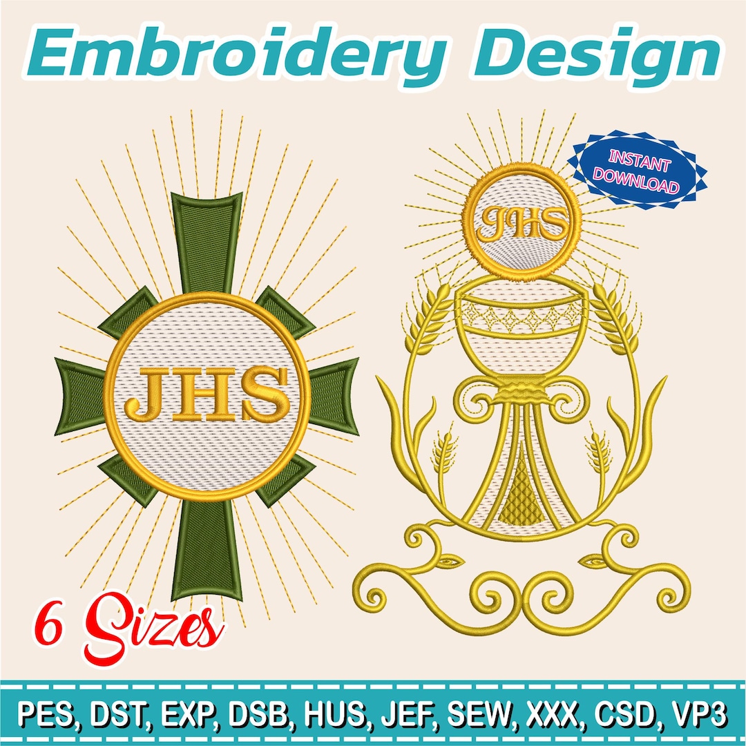 Embroidery Design / JHS / Wheat Ears / Chalice / Cross / Religious ...