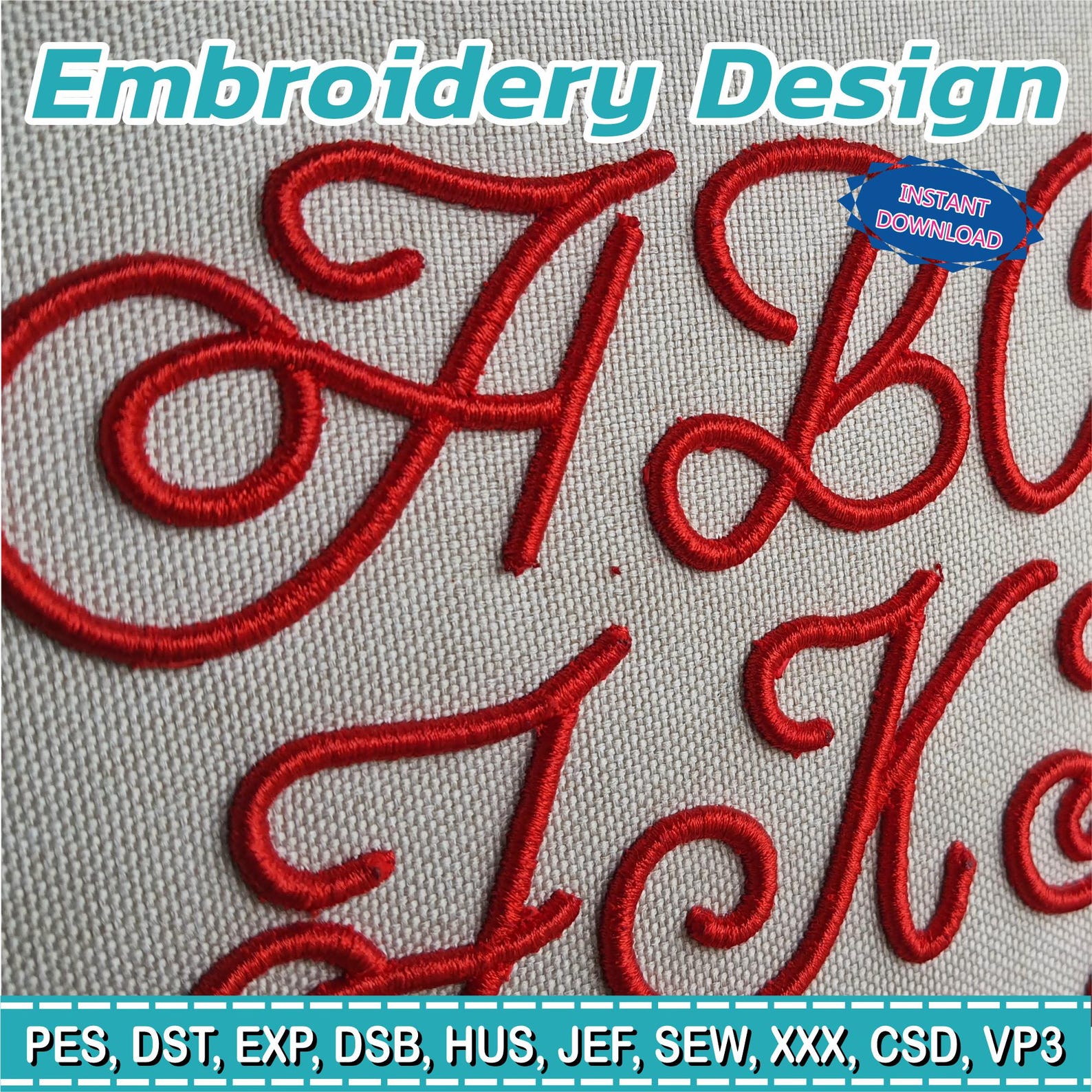 3D Cursive Script Embroidery Font | Elegant Monogram Alphabet | Raised ...