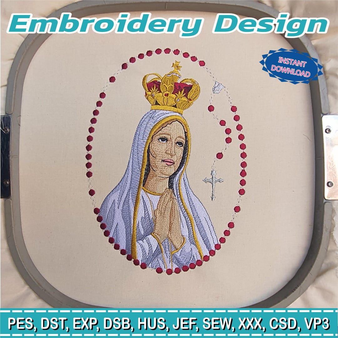 Our Lady of Fatima Embroidery Design | Virgin Mary Machine Embroidery ...