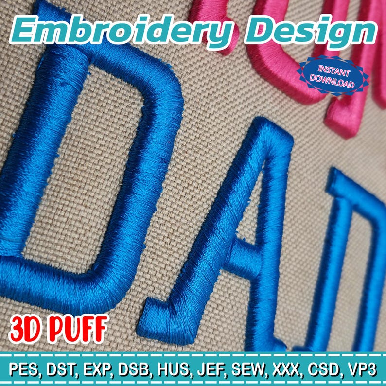 3D Puff Embroidery Design MOM DAD | Puffy Foam Letters for Hats ...