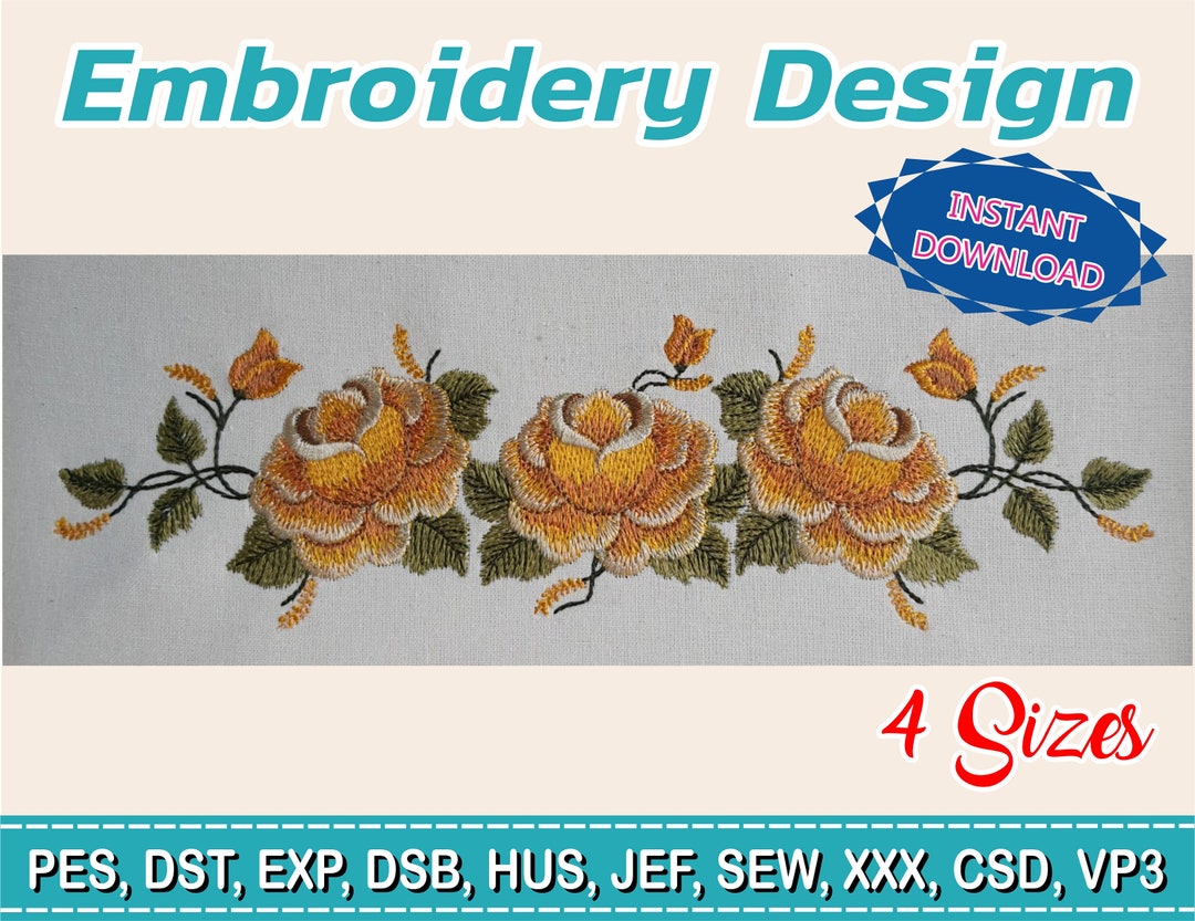 Yellow Roses Embroidery Design – Hyper Realistic Floral Pattern for ...