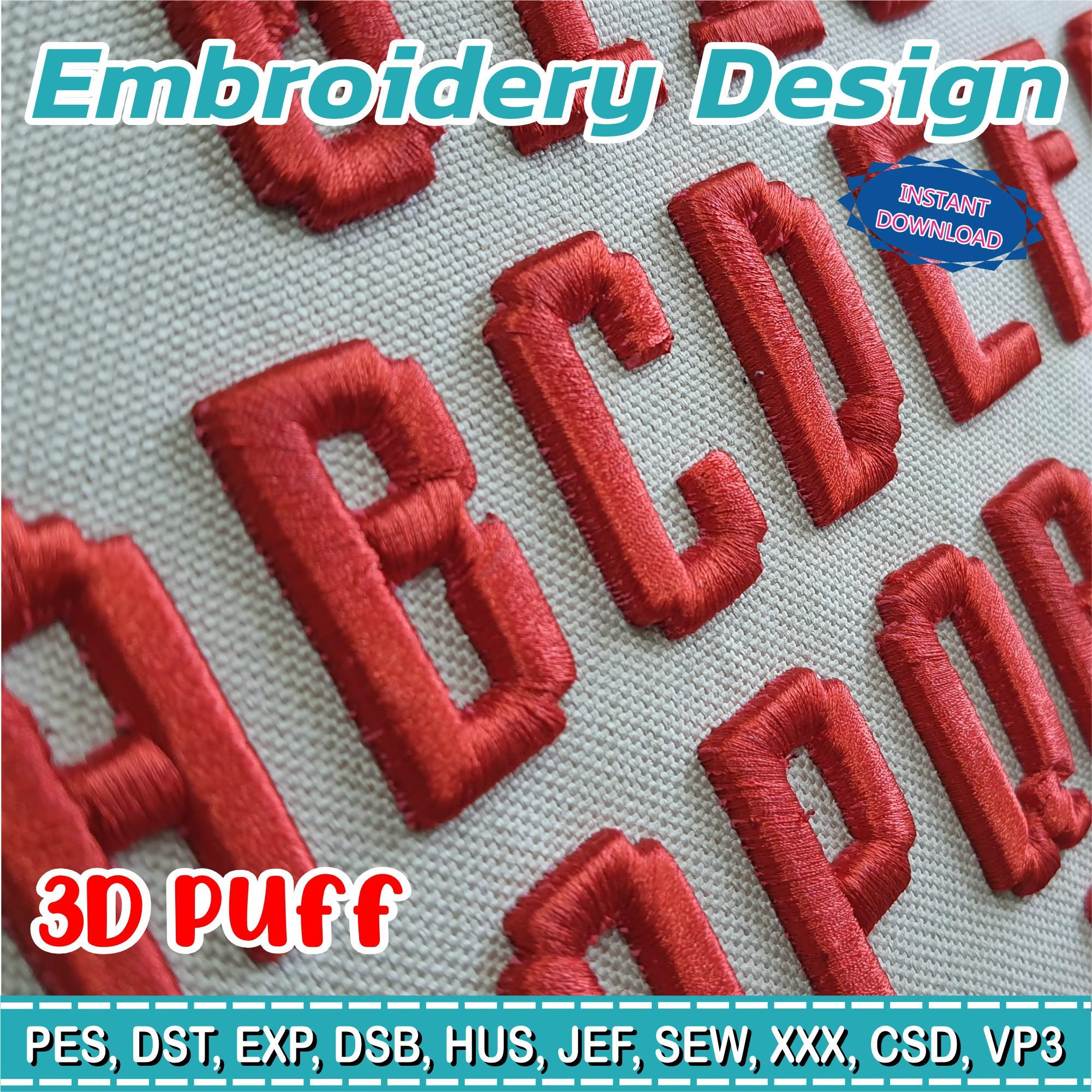 Retro Gamer 3D Puff Alphabet Embroidery Font | Pixel Style Puffy ...