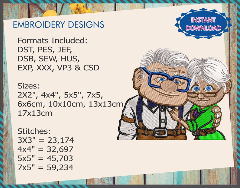 Embroidery Designs Grandparents Couple From the UP Movie an - Etsy