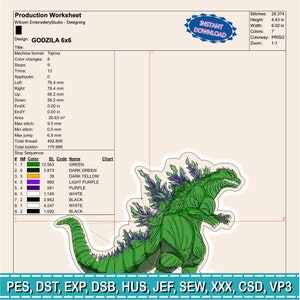 Embroidery Design / GODZILLA / Dinosaur / Great Design to Embroider ...